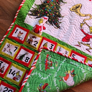 Holiday Advent Calendar, Grinch Advent Calendar, Quilted Wall Hanging ...
