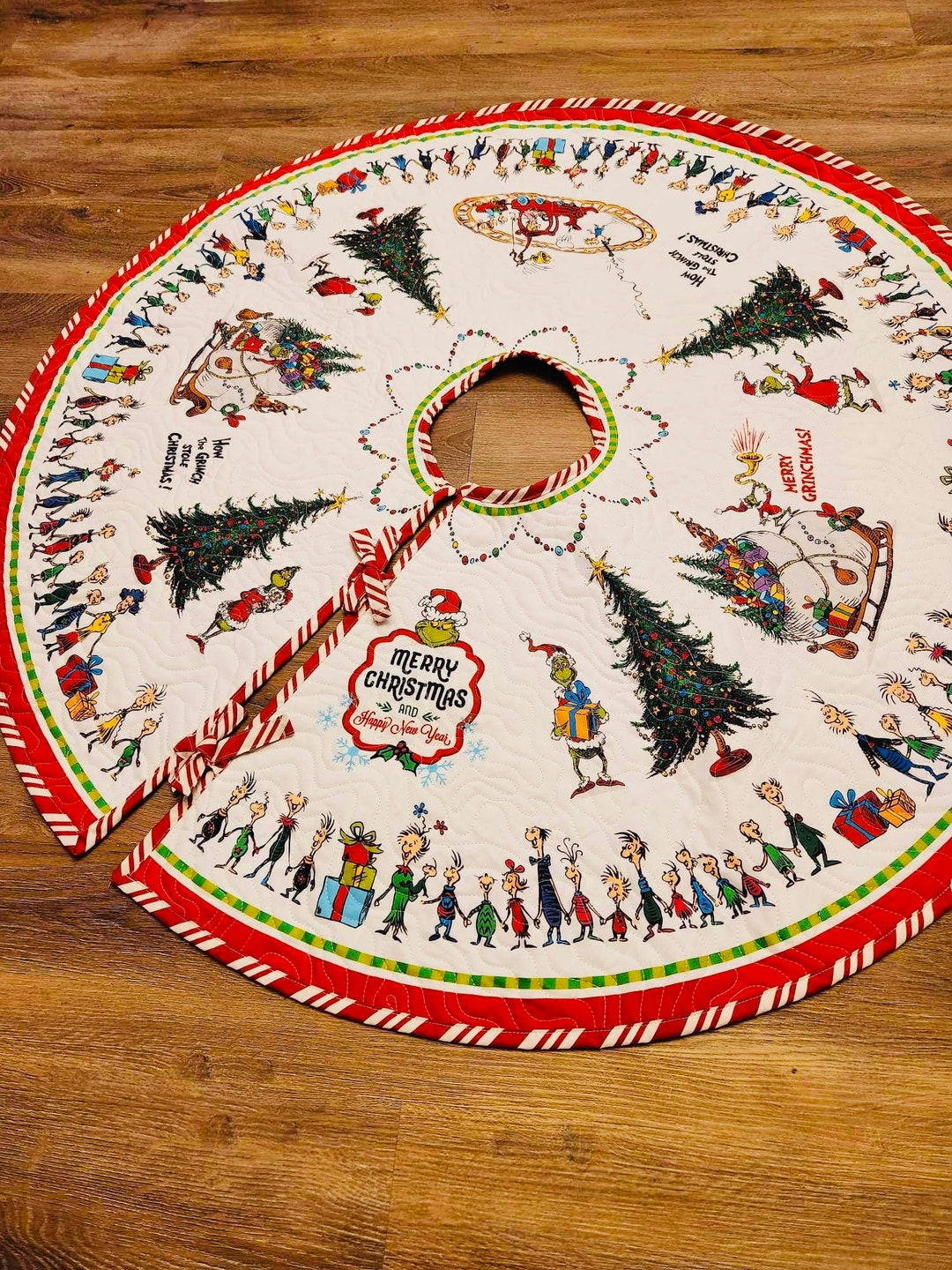 Grinch Christmas Tree Skirt, Handmade Quilted Holiday Decor, Holiday ...