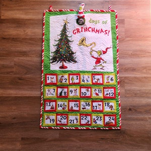 Holiday Advent Calendar, Grinch Advent Calendar, Quilted Wall Hanging ...