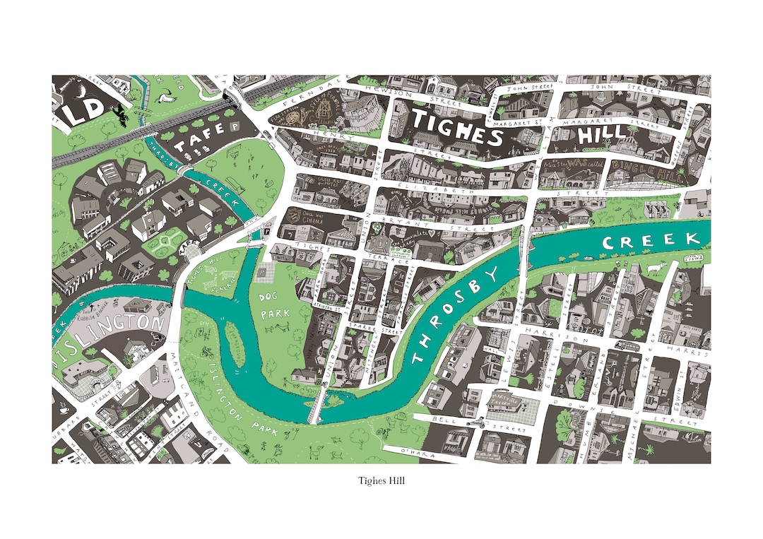 Tighes Hill Illustrated Map A4 - Etsy
