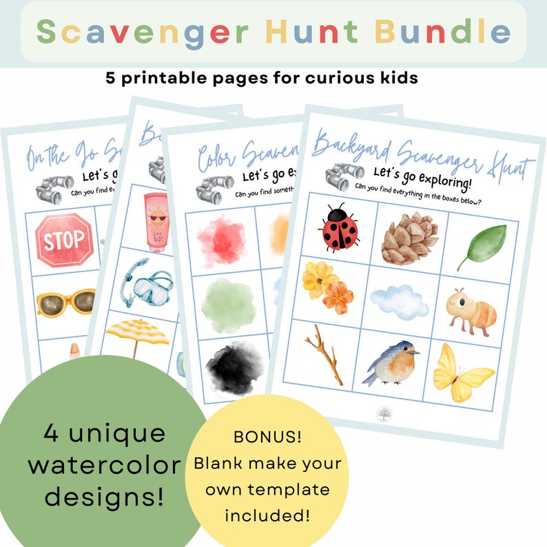 Toddler Scavenger Hunt Printable Bundle: Backyard, Beach, Travel Themes ...
