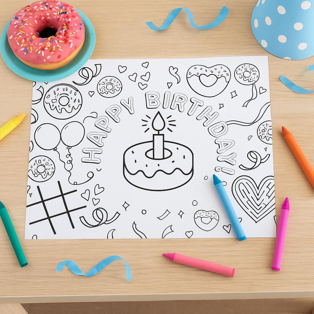 Donut Birthday Coloring Page: Kids Party Activity (PDF Download) - Etsy