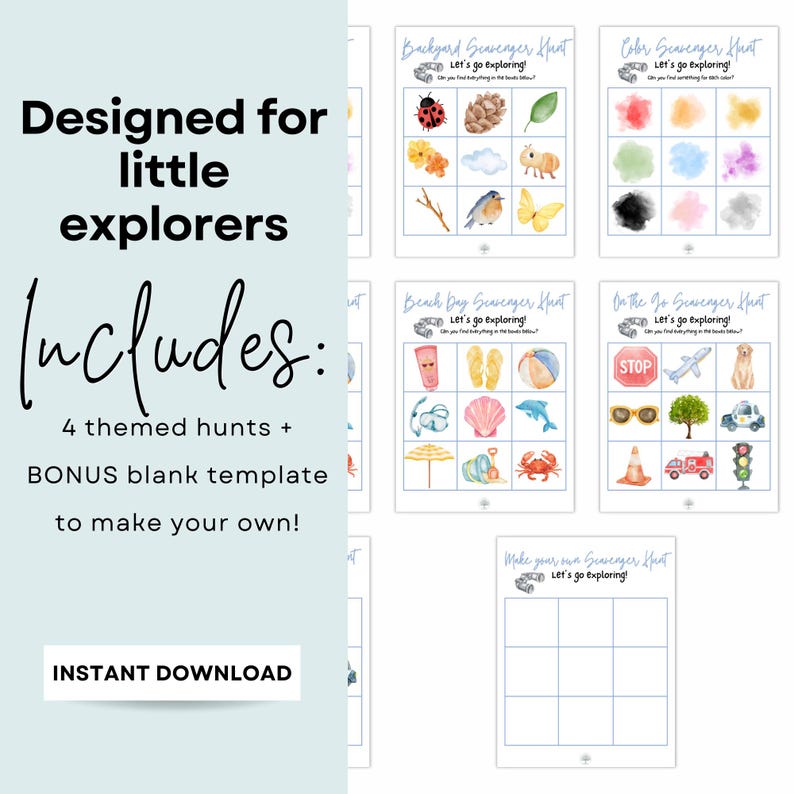 Toddler Scavenger Hunt Printable Bundle: Backyard, Beach, Travel Themes ...