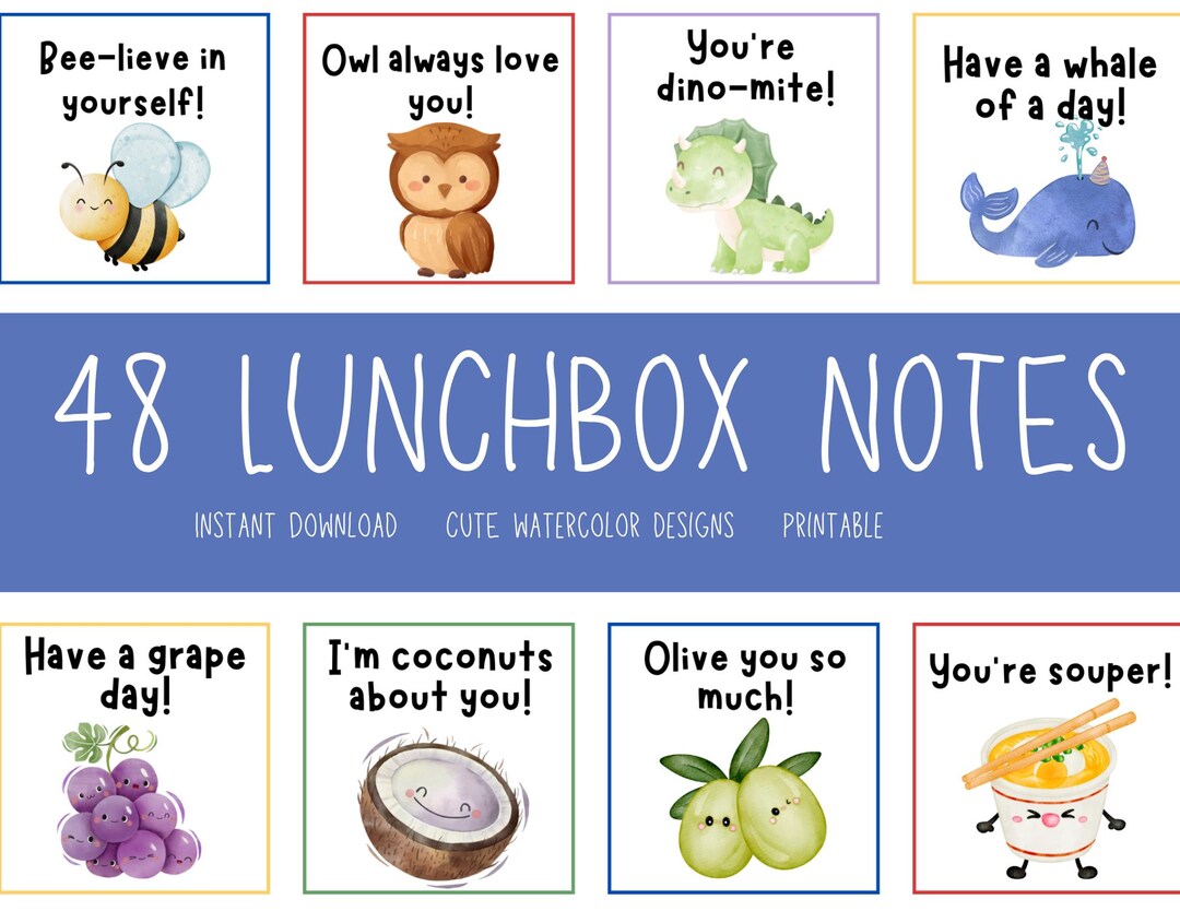 48 Kids Lunchbox Notes, Cute Notes for Kids, Printable Lunchbox Notes ...