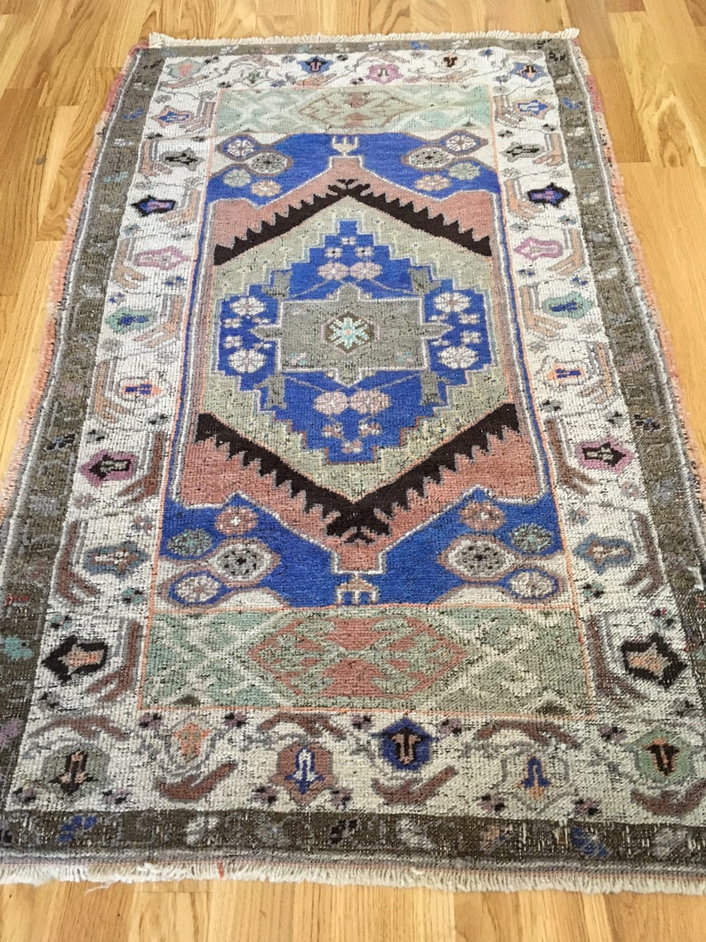 SL50 Rug, Blue Rug, Vintage Turkish Rug 123 X 74cm Bedroom RUG, Living ...