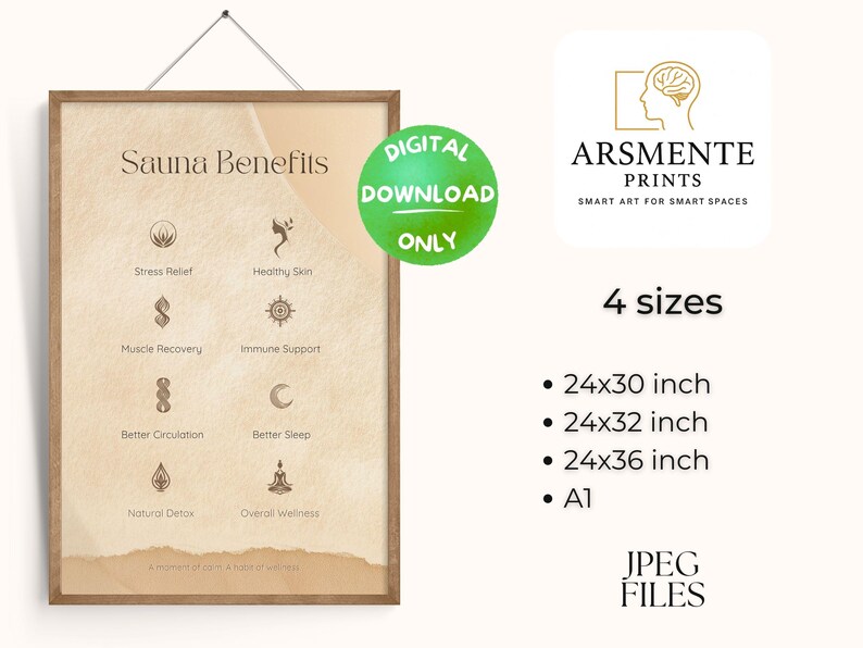 Sauna Benefits Poster, Luxury Spa Wall Art, Wellness & Beauty Salon ...