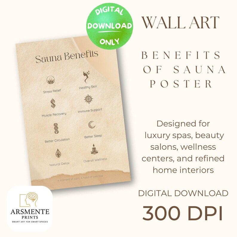 Sauna Benefits Poster, Luxury Spa Wall Art, Wellness & Beauty Salon ...