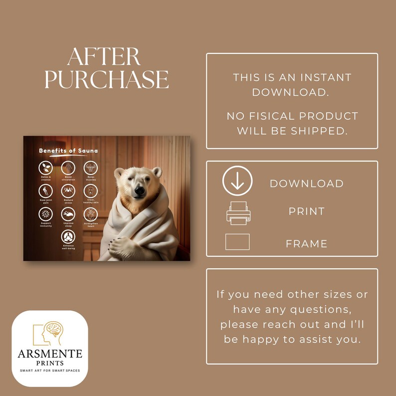 Sauna Benefits Poster Polar Bear Digital Wall Art, Wellness Icons Spa ...