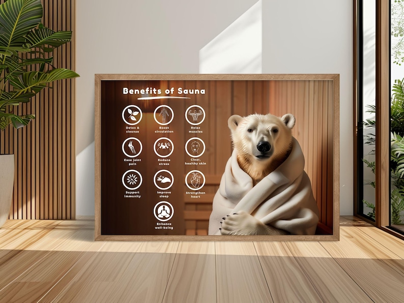 Sauna Benefits Poster Polar Bear Digital Wall Art, Wellness Icons Spa ...