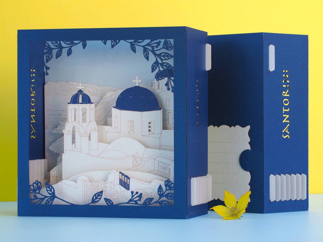 Santorini Pop-up Box Paper Gift. Miniature Kirigami Art-work Model 3d ...