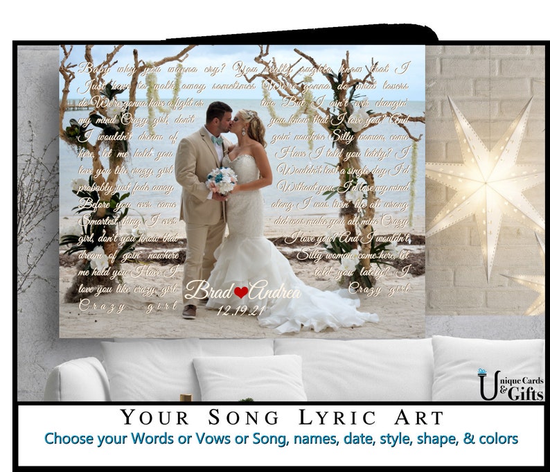 First Dance Song Lyrics Personalized Wedding 1st Anniversary | Etsy