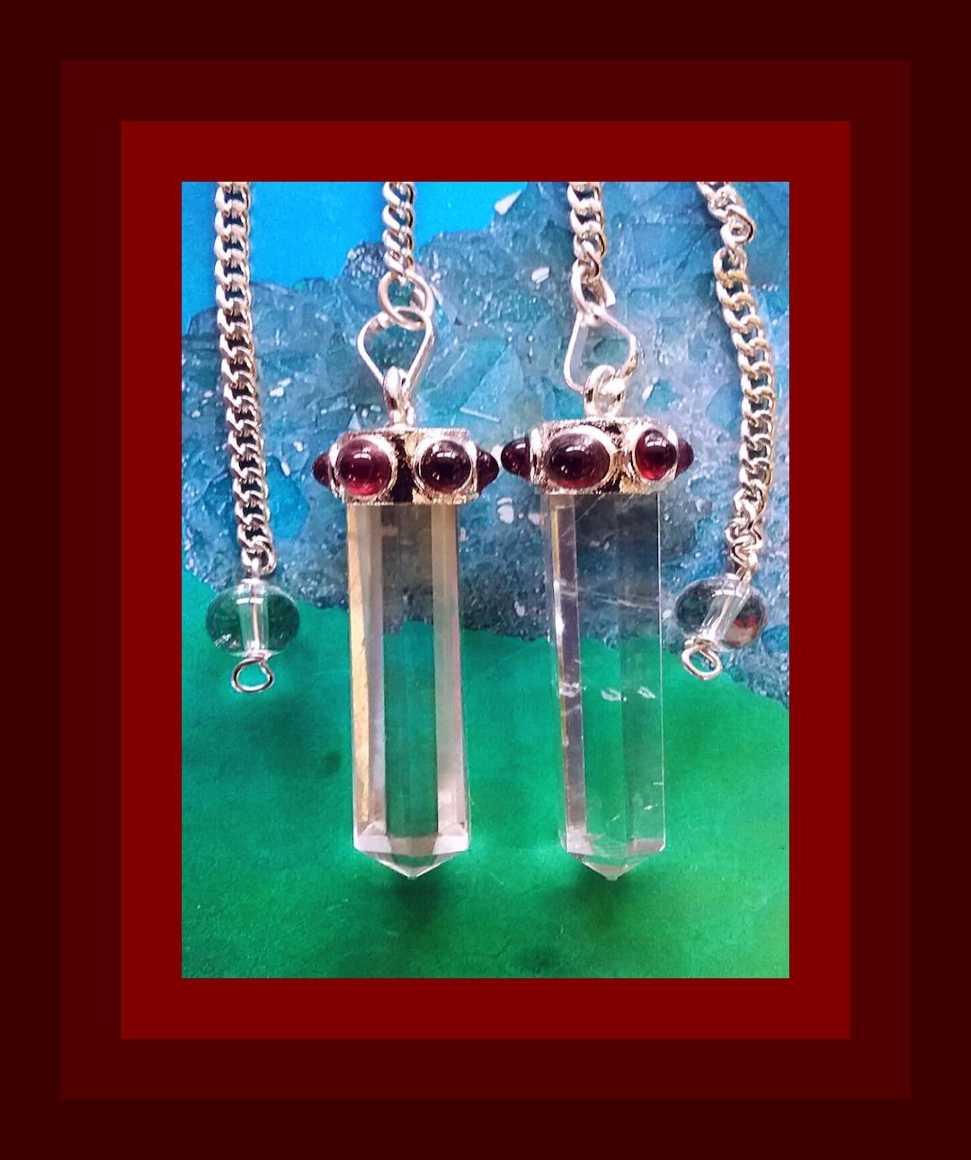 CRYSTAL QUARTZ Red RUBY Garnet Pendulum, Silver Dowsing Pendulum With ...