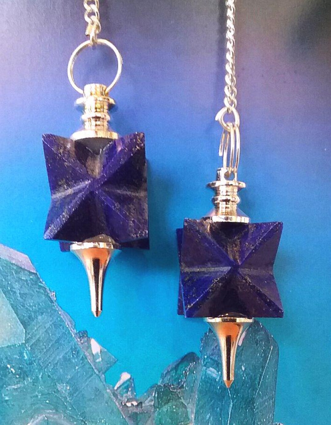 LAPIS LAZULI Dowsing Pendulum, Geometric Crystal Pendulum With 3D MERKABA Star, Sacred Geometry ...