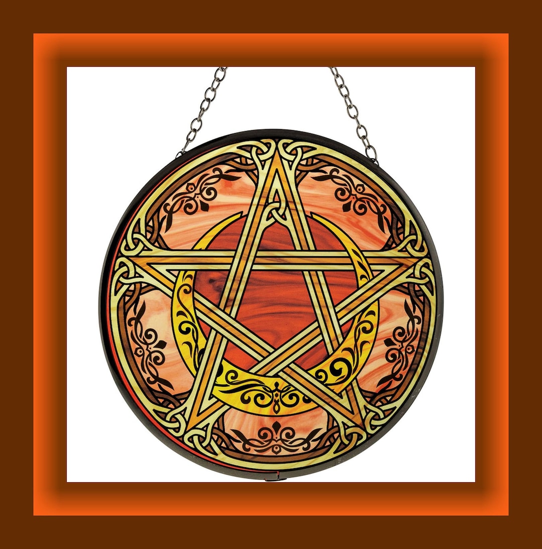 PENTAGRAM SUNCATCHER, Hanging Stained Glass Look Pentacle Suncatcher ...