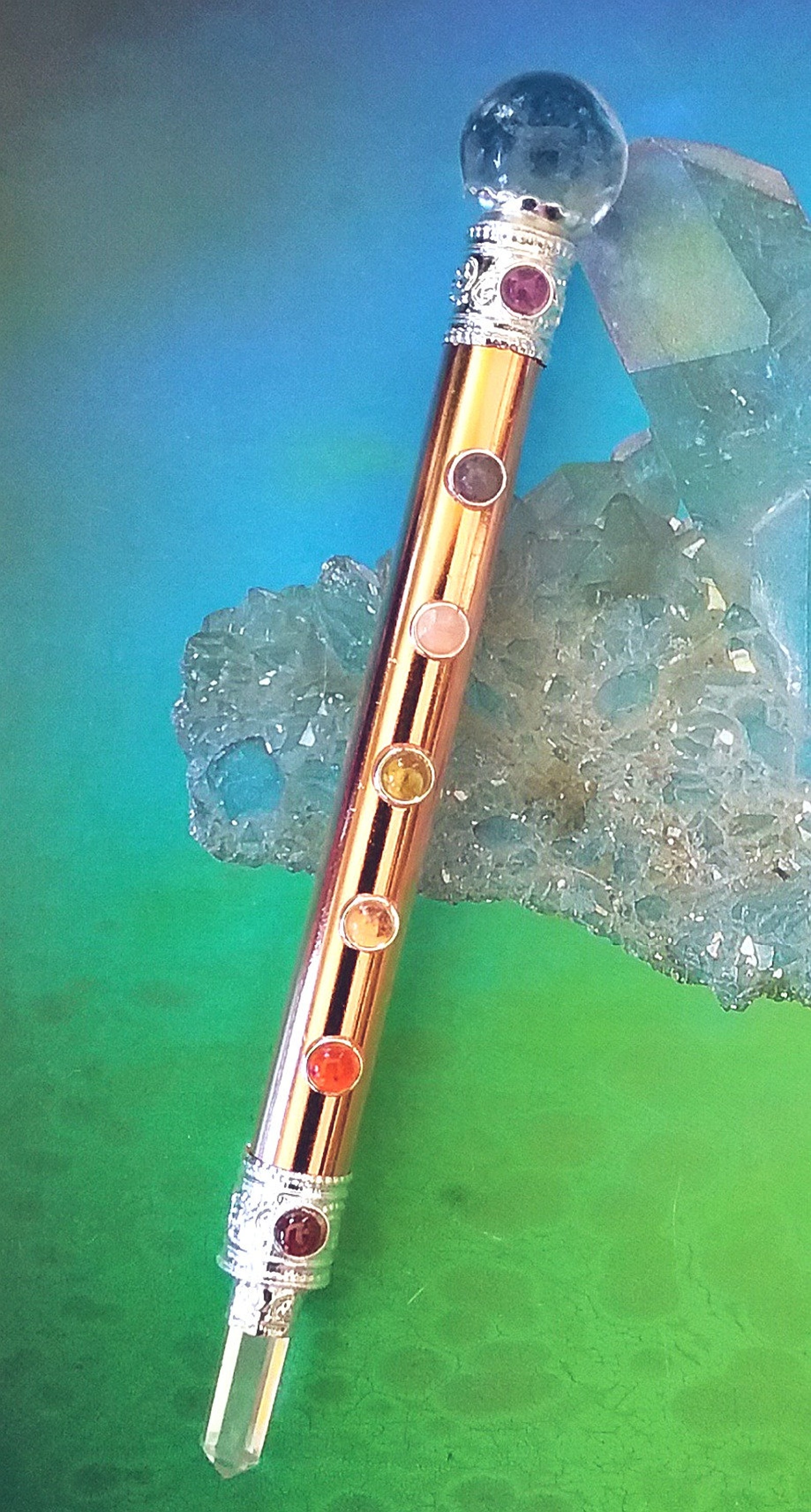 COPPER WAND Large Copper WAND with Silver Chakra Crystals | Etsy