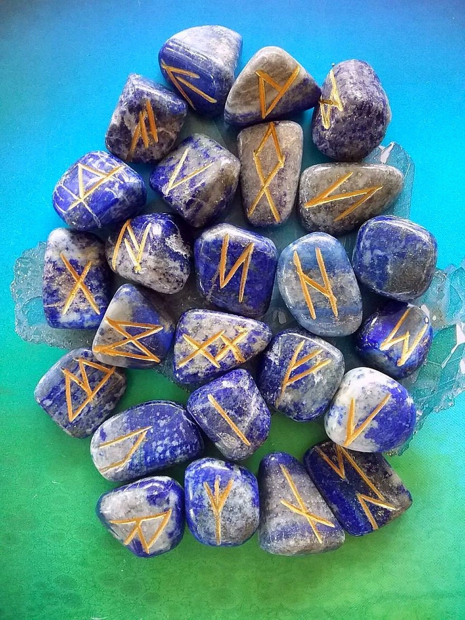 LAPIS LAZULI RUNE Set Extra Large Gold Engraved Rune Stone - Etsy