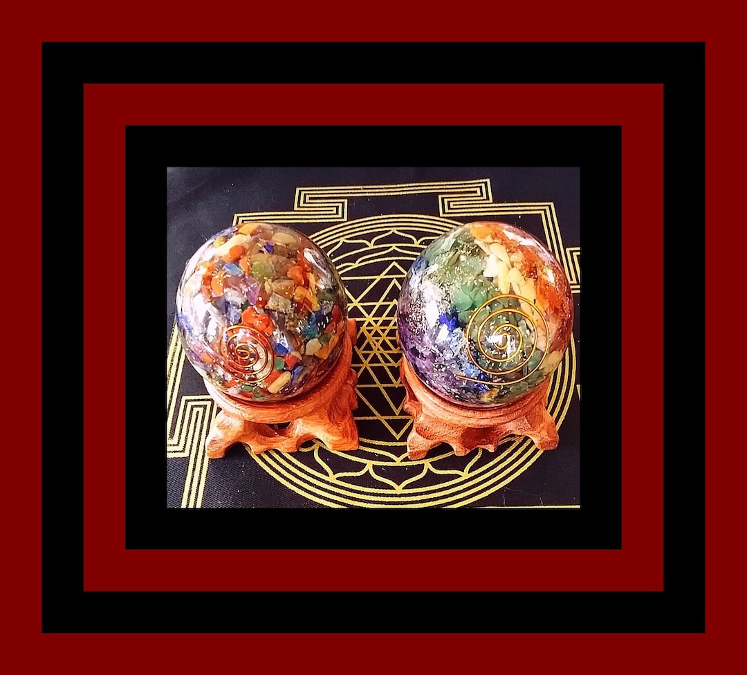 Orgone CHAKRA SPHERE, Orgone Chakra Crystal BALL With Copper Coil, 7 ...