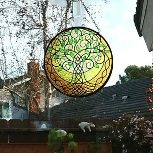 Tree of Life SUNCATCHER, Stained Glass Suncatcher Hanging Window Panel ...