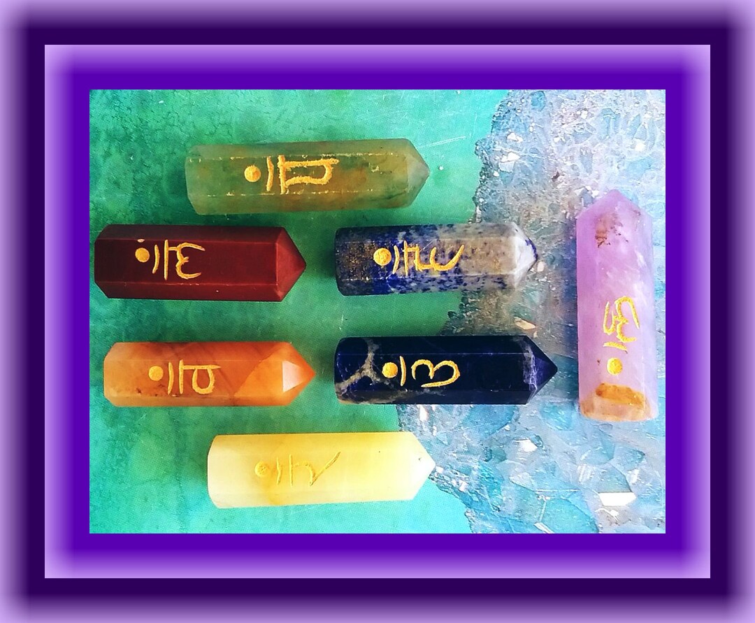 CRYSTAL WAND SET, 7 Chakra Crystal Faceted Healing Wands With Gold ...