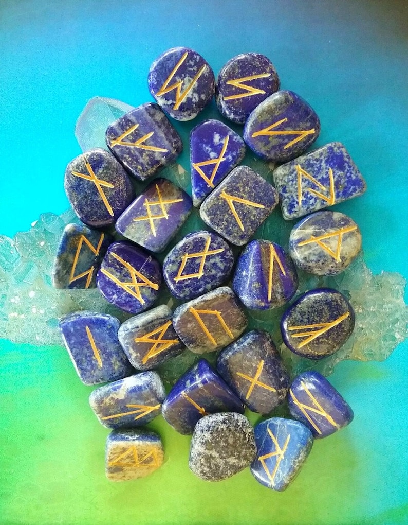 LAPIS LAZULI RUNE Set Extra Large Gold Engraved Rune Stone - Etsy
