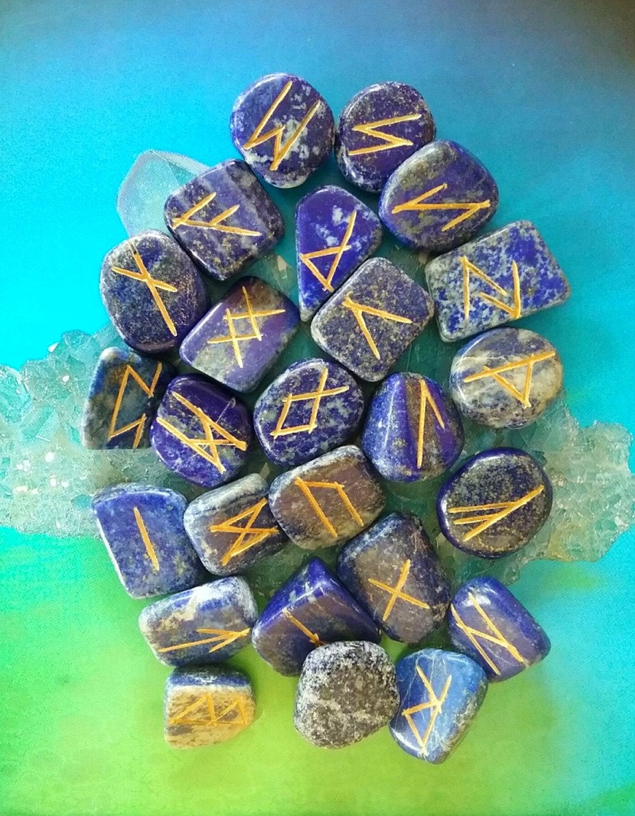 LAPIS LAZULI RUNE Set Extra Large Gold Engraved Rune Stone - Etsy