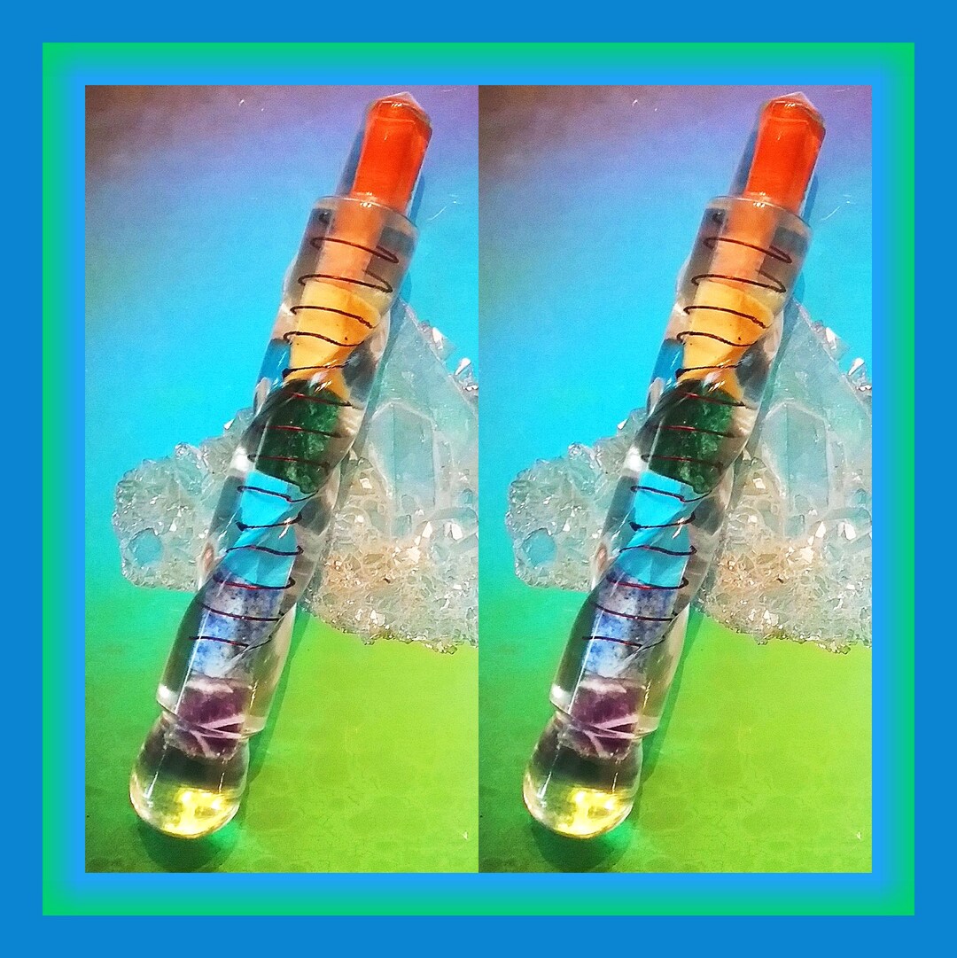ORGONE CHAKRA Wand Crystal Spiral Wand, Right Spin Orgone Seven Chakra ...