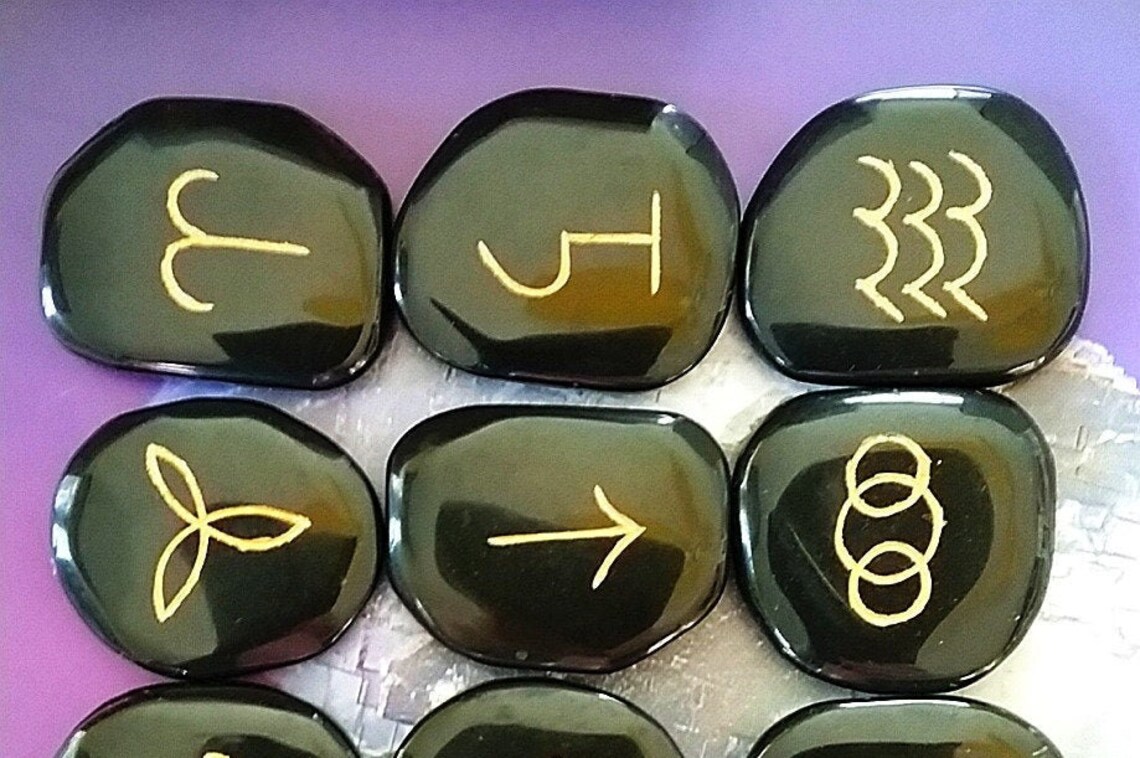 RUNE STONES, Professional Witches RUNE Set, 13PC Black Tourmaline Runes ...
