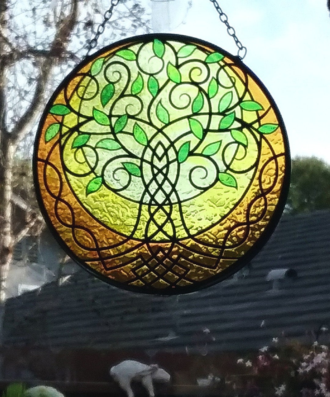 Tree of Life SUNCATCHER, Stained Glass Suncatcher Hanging Window Panel ...