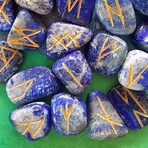 LAPIS LAZULI RUNE Set Extra Large Gold Engraved Rune Stone | Etsy