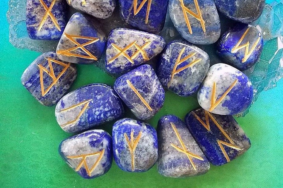 LAPIS LAZULI RUNE Set Extra Large Gold Engraved Rune Stone - Etsy