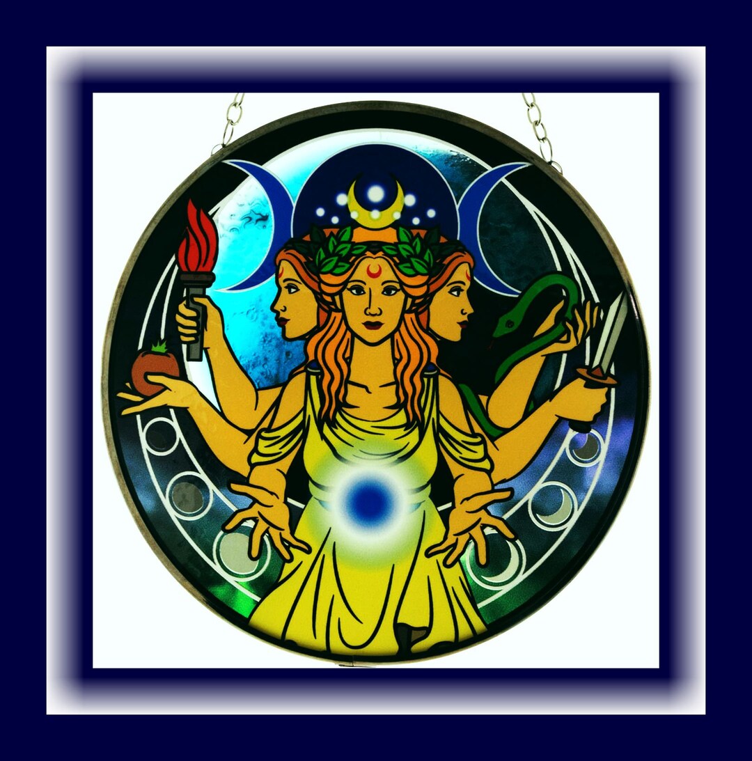 TRIPLE Moon SUNCATCHER, 12 Stained Glass Look Suncatcher, Moon Goddess ...