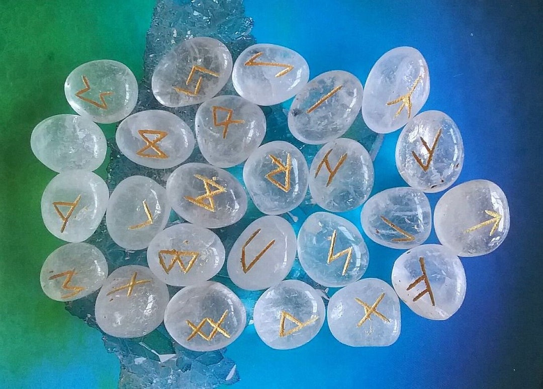 QUARTZ Crystal RUNES, HUGE Elder Futhark Crystal Quartz Rune Set, 25 ...