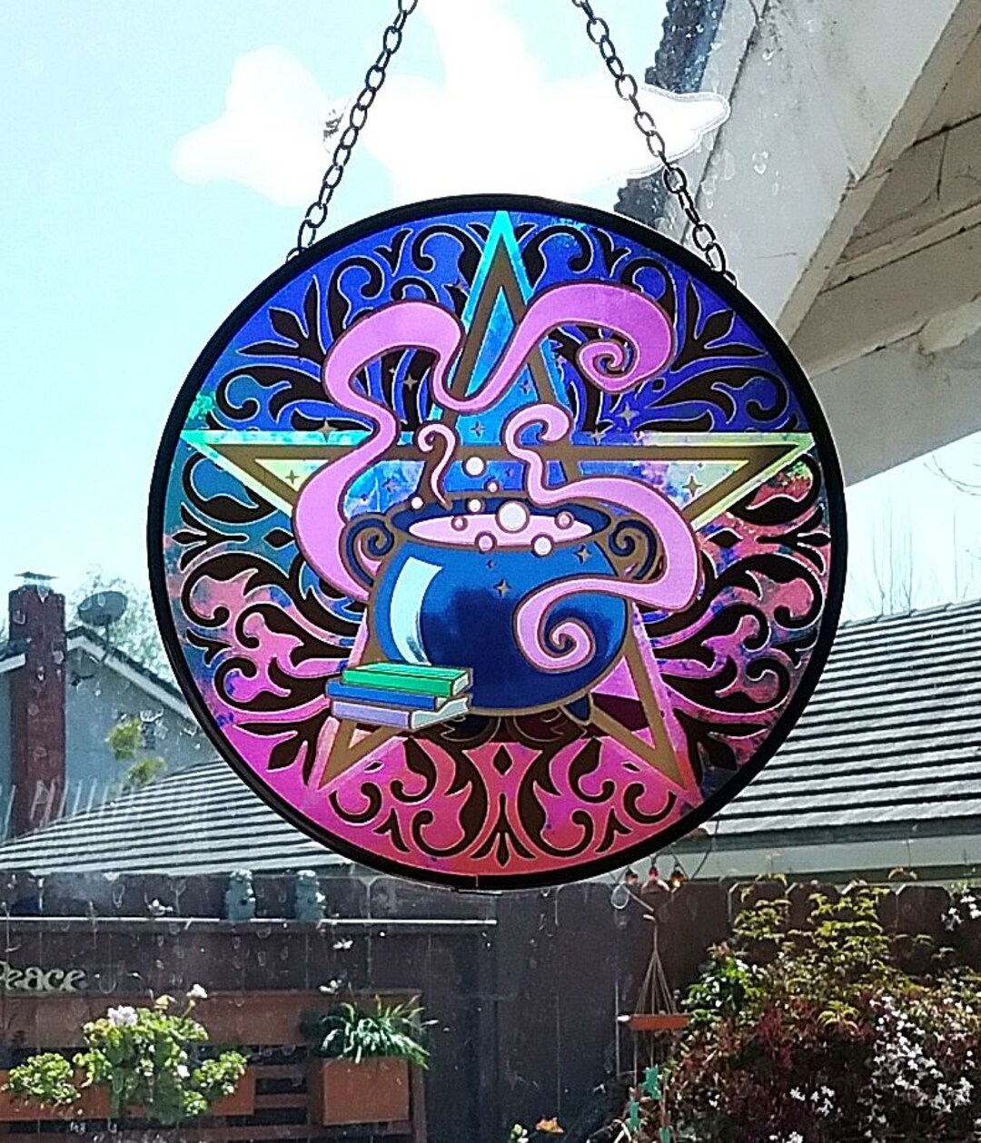 WITCHES CAULDRON Stained Glass Look SUNCATCHER With Cauldron and ...