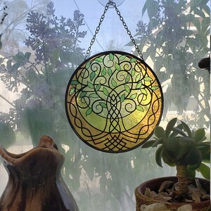 Tree of Life SUNCATCHER, Stained Glass Suncatcher Hanging Window Panel ...