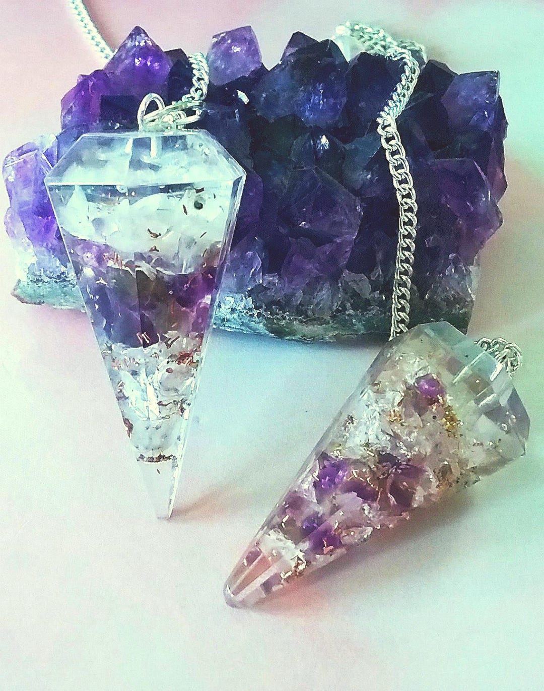 AMETHYST DOWSING PENDULUM With Rose Quartz and Crystal, Orgone Dowsing ...