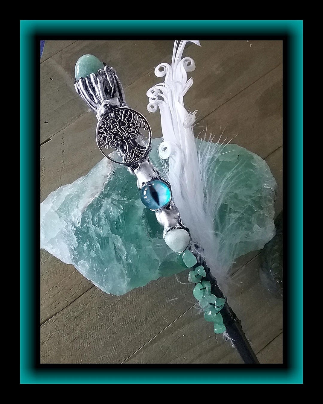 Green Jade Crystal Magic Wand: Tree of Life, Dragon Eye, Ironwood 13 ...