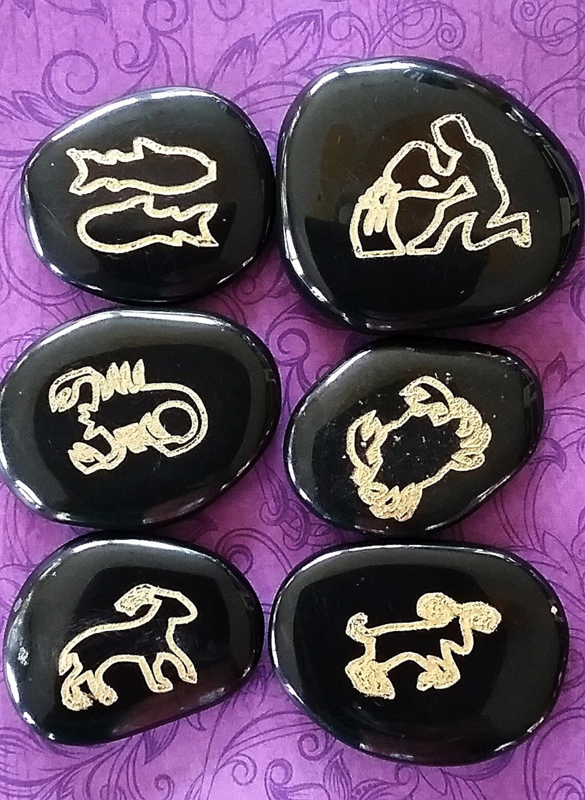 OBSIDIAN Rune Set Large 12 Stone Engraved ASTROLOGY Rune Set | Etsy