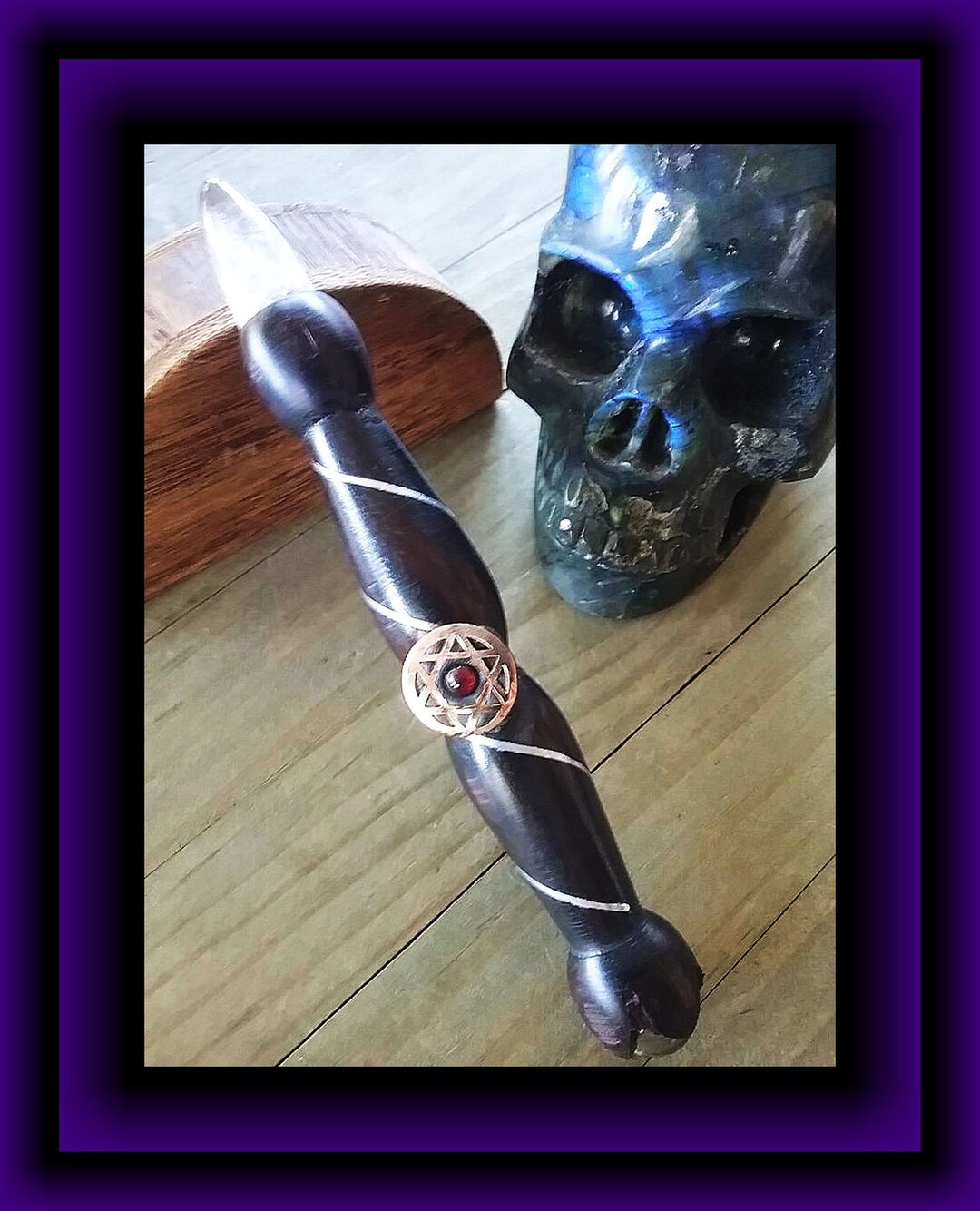 Sri YANTRA Wand MAGIC Wand With CRYSTAL Point, Carved Rosewood Energy ...