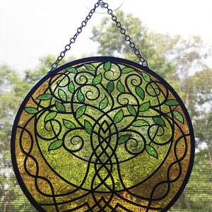 Tree of Life SUNCATCHER, Stained Glass Suncatcher Hanging Window Panel ...