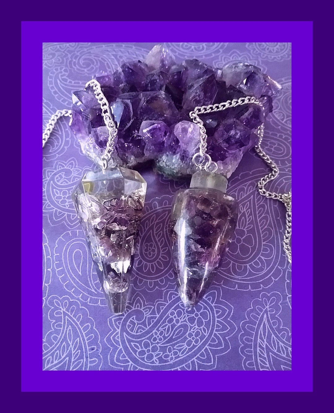 AMETHYST Pendulum, Orgone Dowsing PENDULUM, Purple Amethyst Teardrop ...