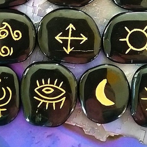 RUNE STONES, Professional Witches RUNE Set, 13PC Black Tourmaline Runes ...