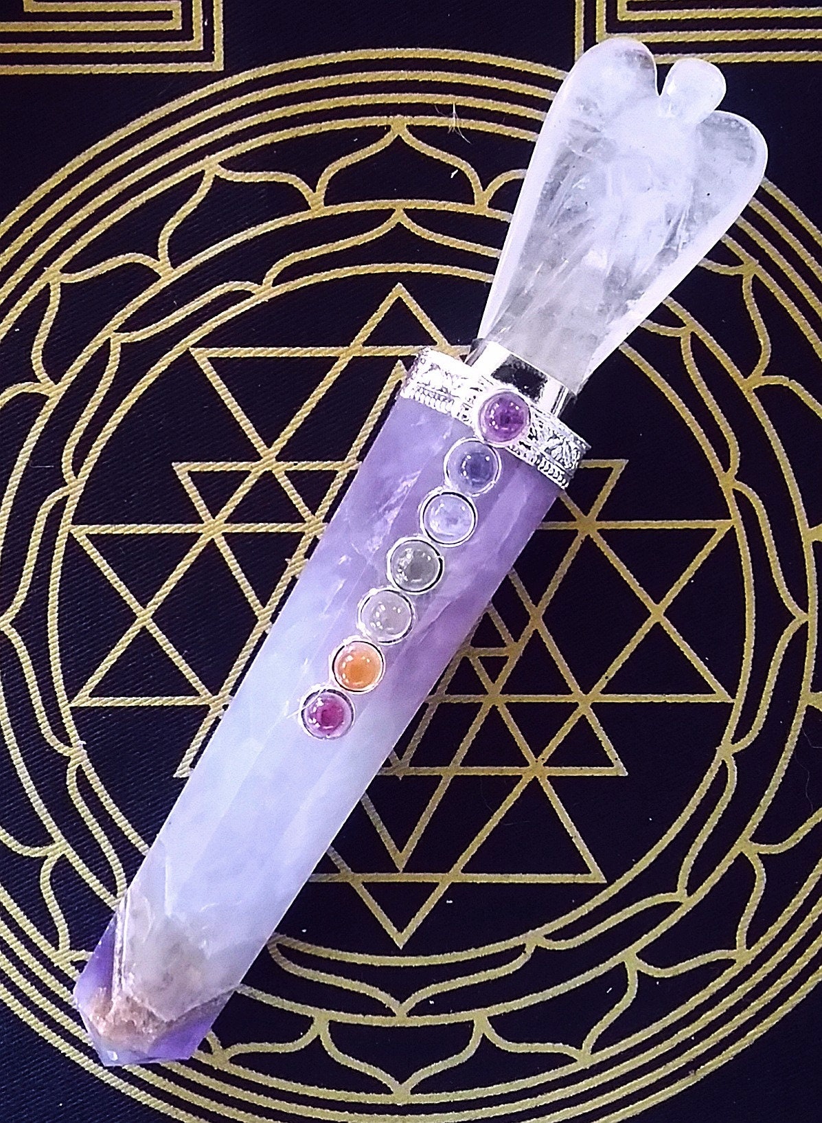 AMETHYST WAND Solid Amethyst Wand with Crystal Quartz ANGEL | Etsy