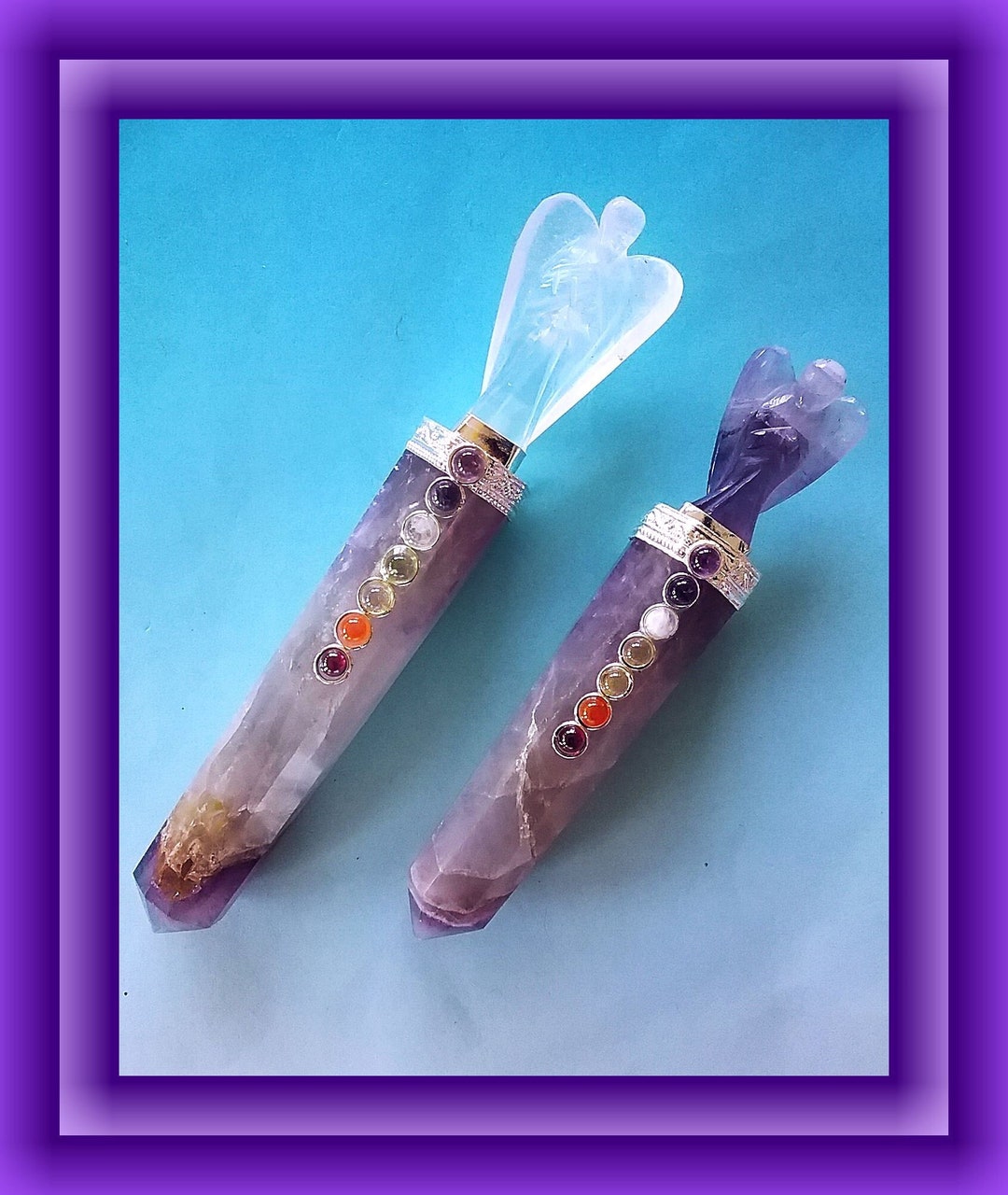 AMETHYST WAND, Solid Amethyst Wand With Crystal Quartz ANGEL and Chakra ...