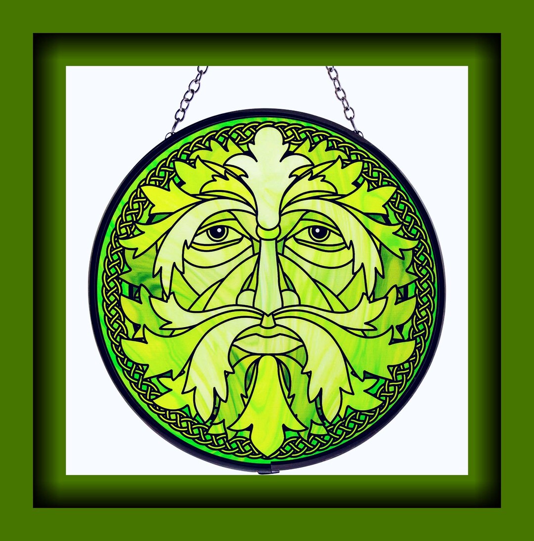 Green Man Suncatcher: Pagan Tree Spirit Stained Glass Window Hanging - Etsy