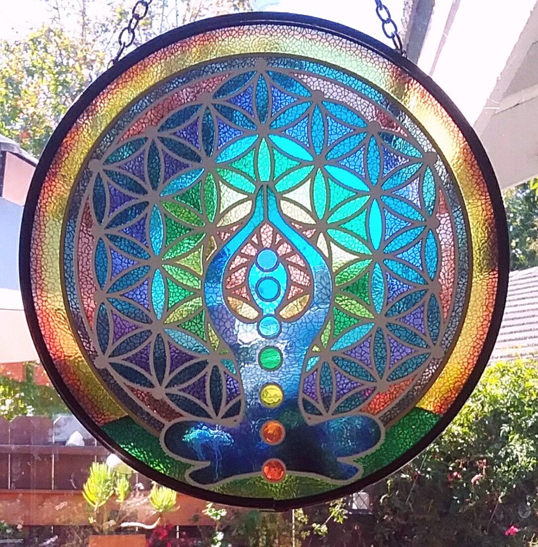 FLOWER of LIFE SUNCATCHER, Chakra Suncatcher, 6 Stained Glass Look ...