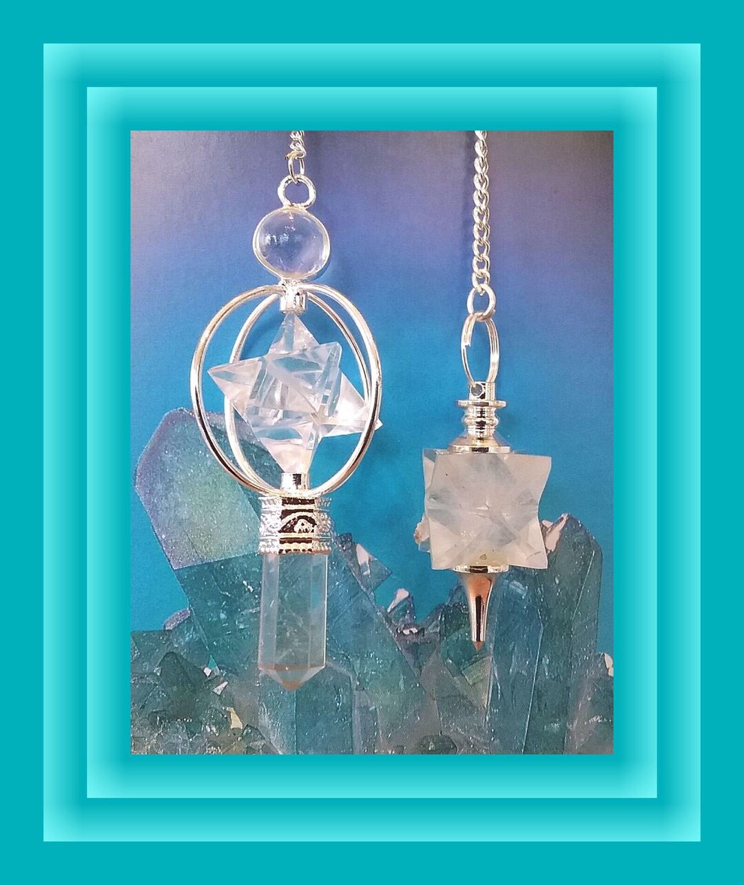 2 MERKABA Star PENDULUMS, Crystal Quartz SPIN Dowsing Pendulum and ...