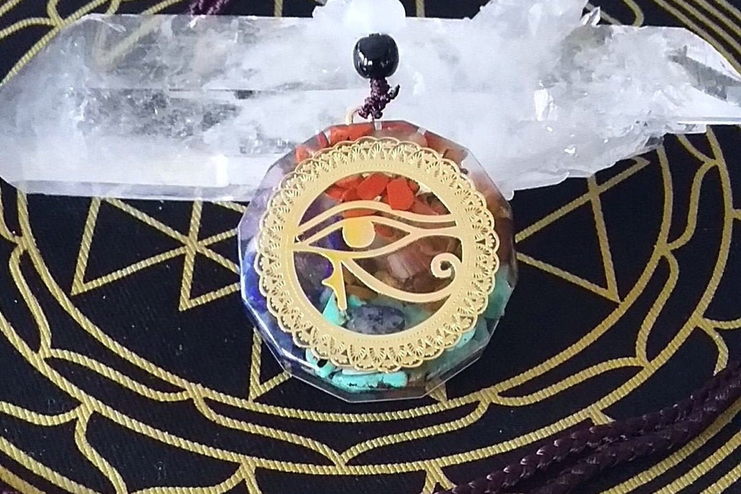 EYE of HORUS Pendant, ORGONE Chakra Crystal Eye of Ra Pendant, Egyptian ...