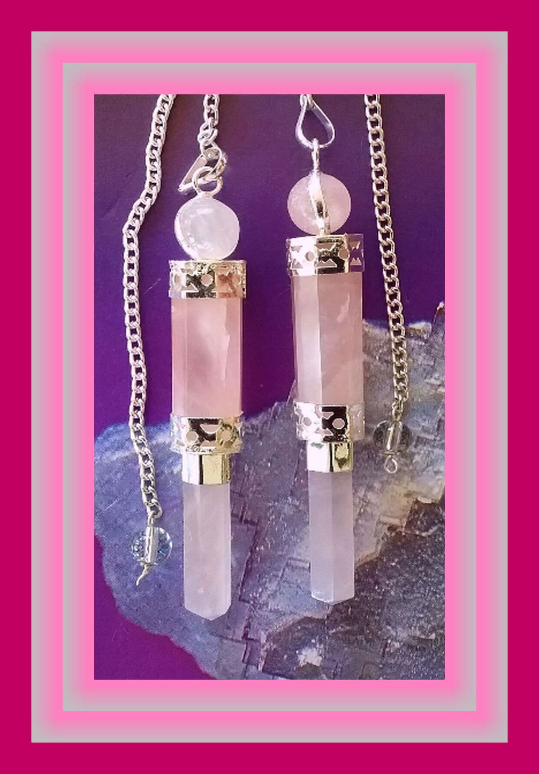 ROSE Quartz Pendulum, Large Faceted Rose Quartz and Silver Dowsing PENDULUM Wand With Quartz ...