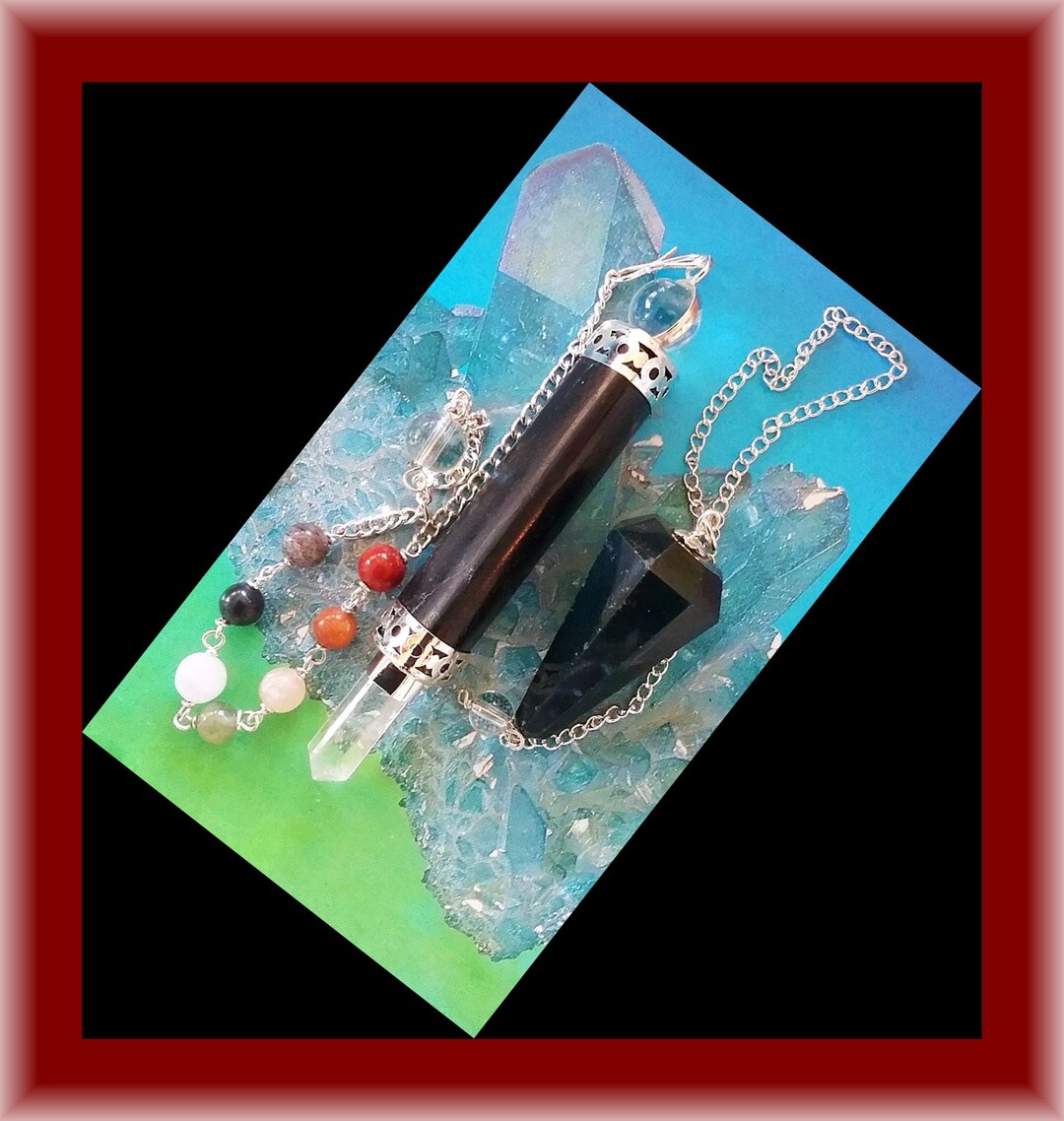 Black Tourmaline Pendulum Set: Dowsing Wand With Chakra Beads - Etsy