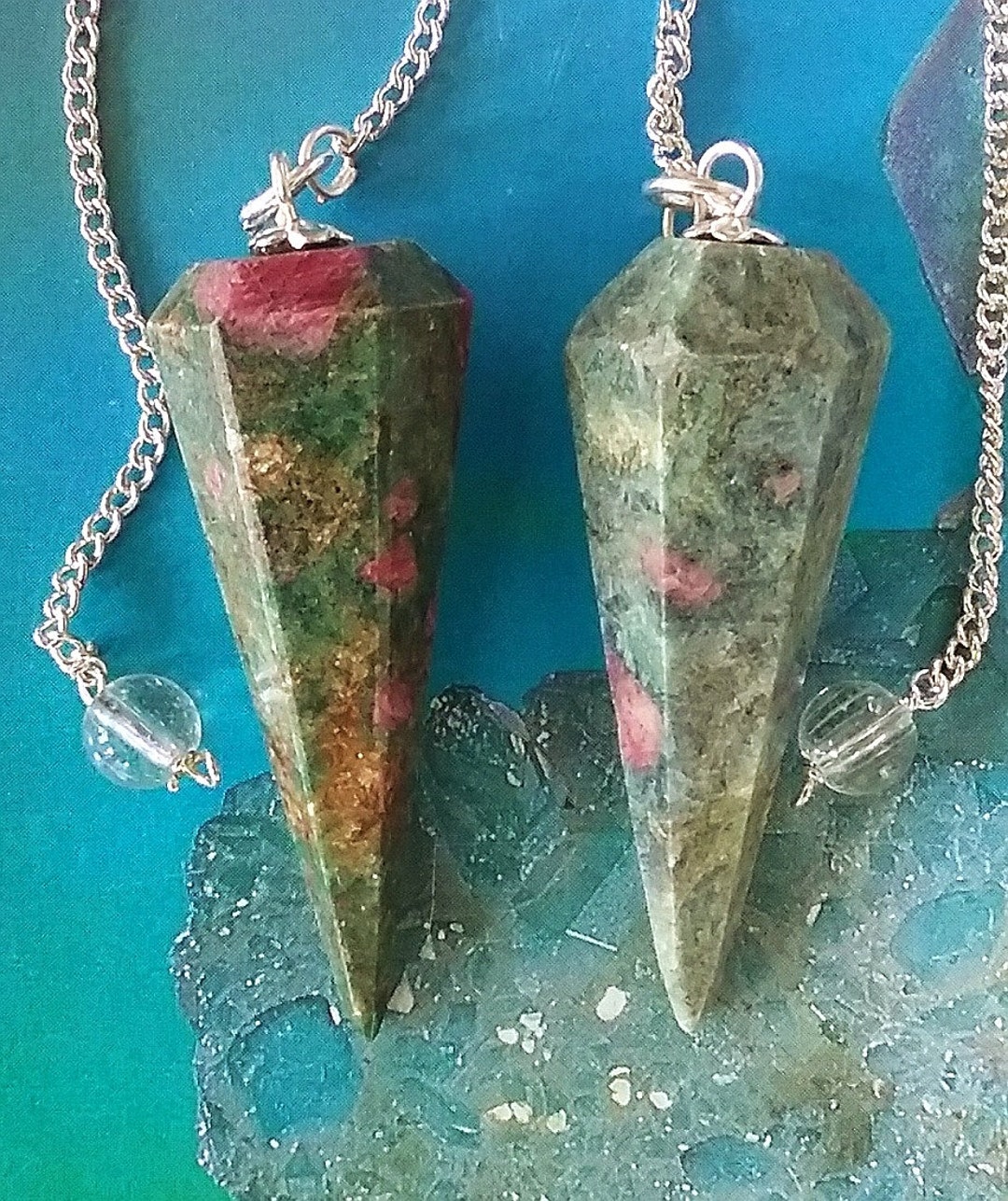 RUBY FUCHSITE PENDULUM, Ruby in Fuchsite Dowsing Pendulum, Solid Ruby Fuchsite Faceted Chakra ...
